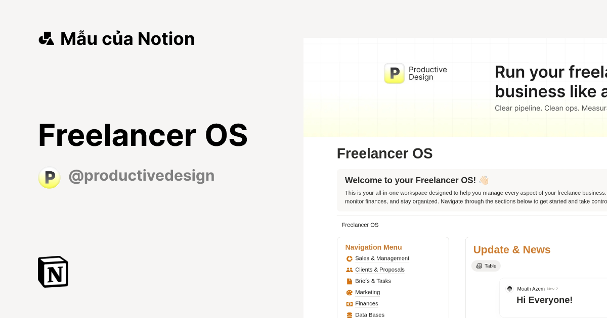 Freelancer OS Mẫu do Productive Design tạo | Thị trường Notion