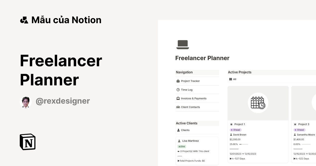 Freelancer Planner Mẫu do Rex tạo | Thị trường Notion