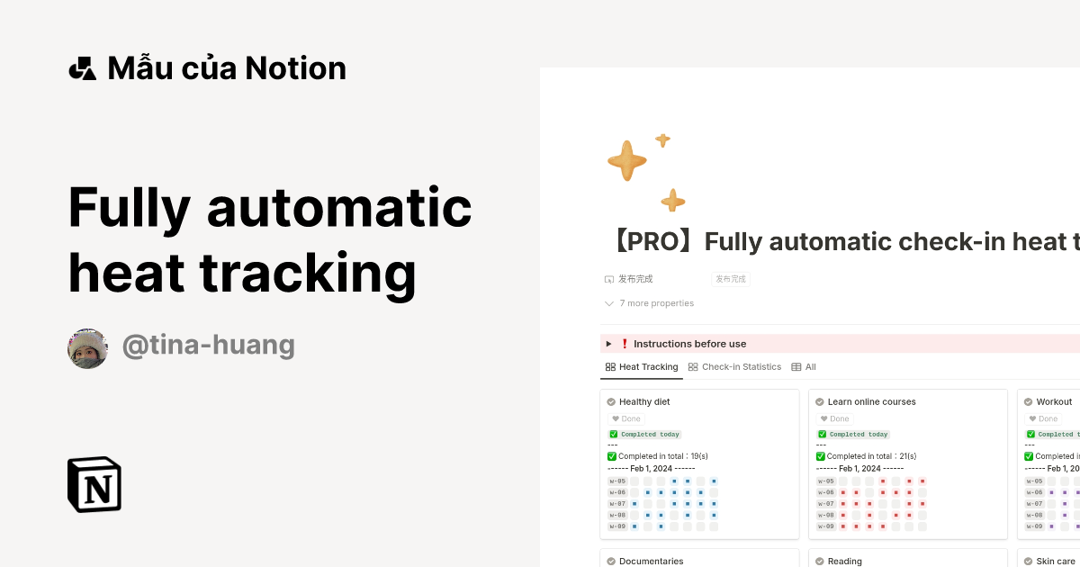 Mẫu Fully automatic heat tracking | Thị trường Notion