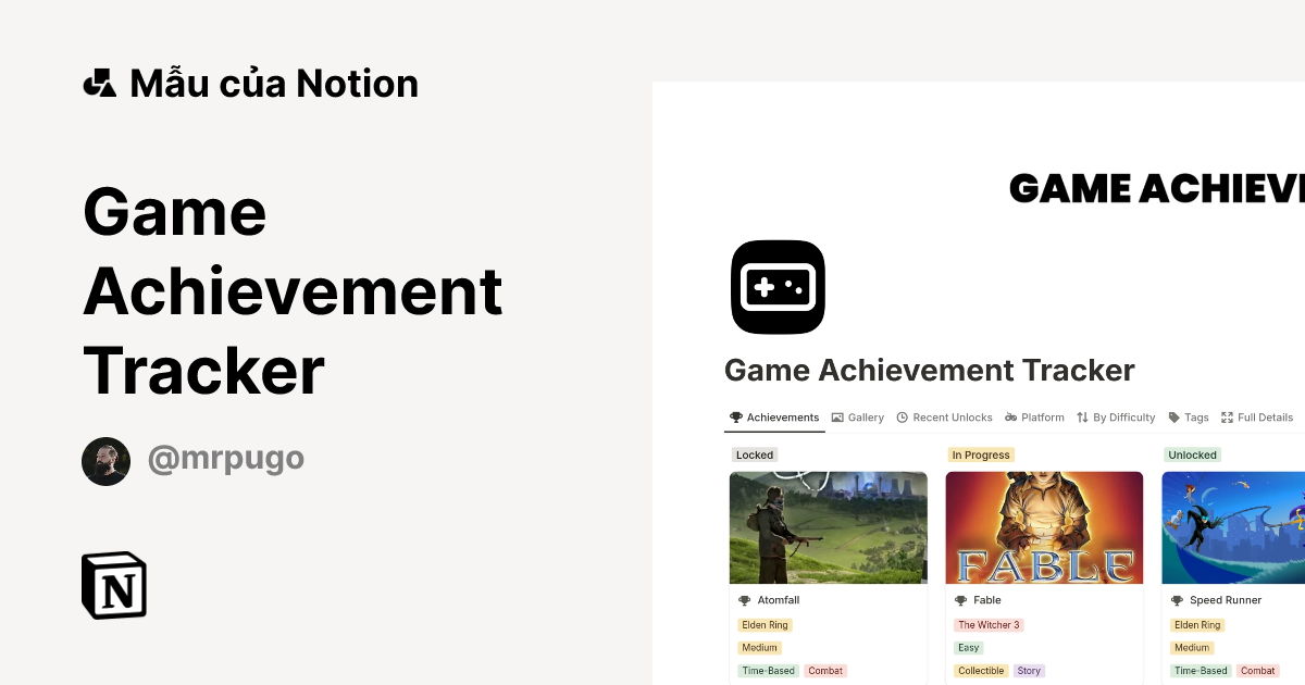 Mẫu Game Achievement Tracker | Thị trường Notion