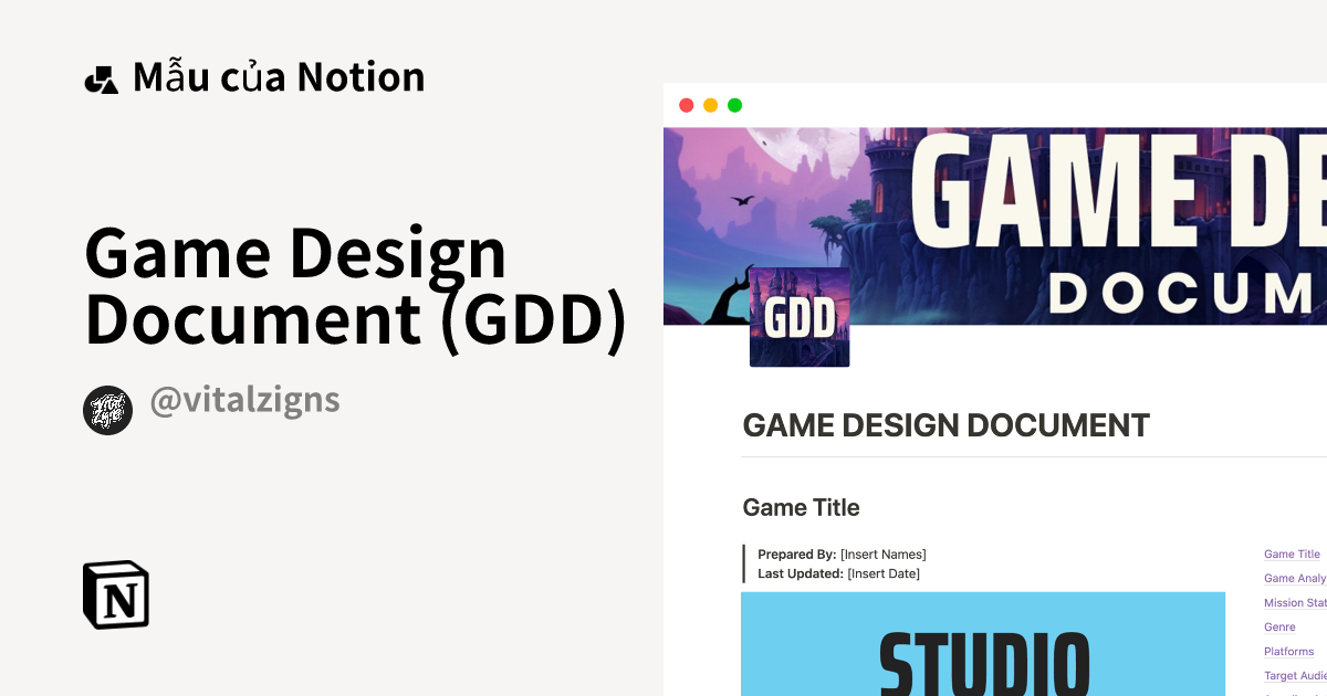Mẫu Game Design Document (GDD) | Thị trường Notion