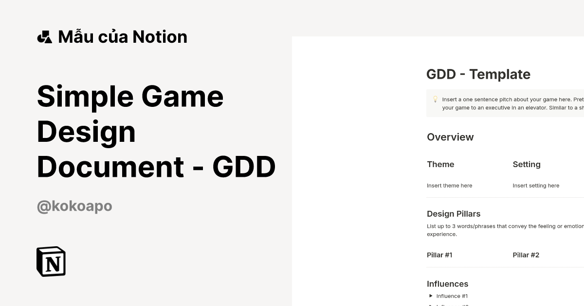 Simple Game Design Document - GDD Mẫu do Kokoapo tạo | Thị trường Notion