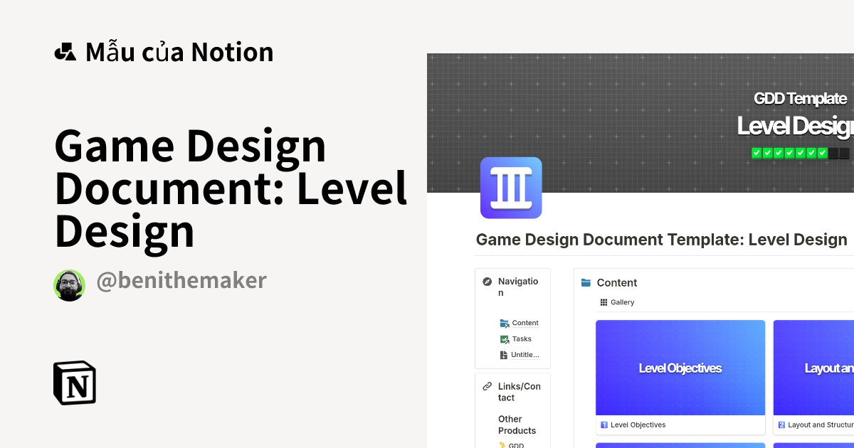 Mẫu Game Design Document: Level Design | Thị trường Notion