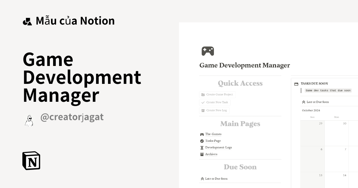 Mẫu Game Development Manager | Thị trường Notion