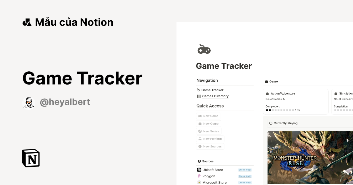 Game Tracker Mẫu do HeyAlbert tạo | Thị trường Notion