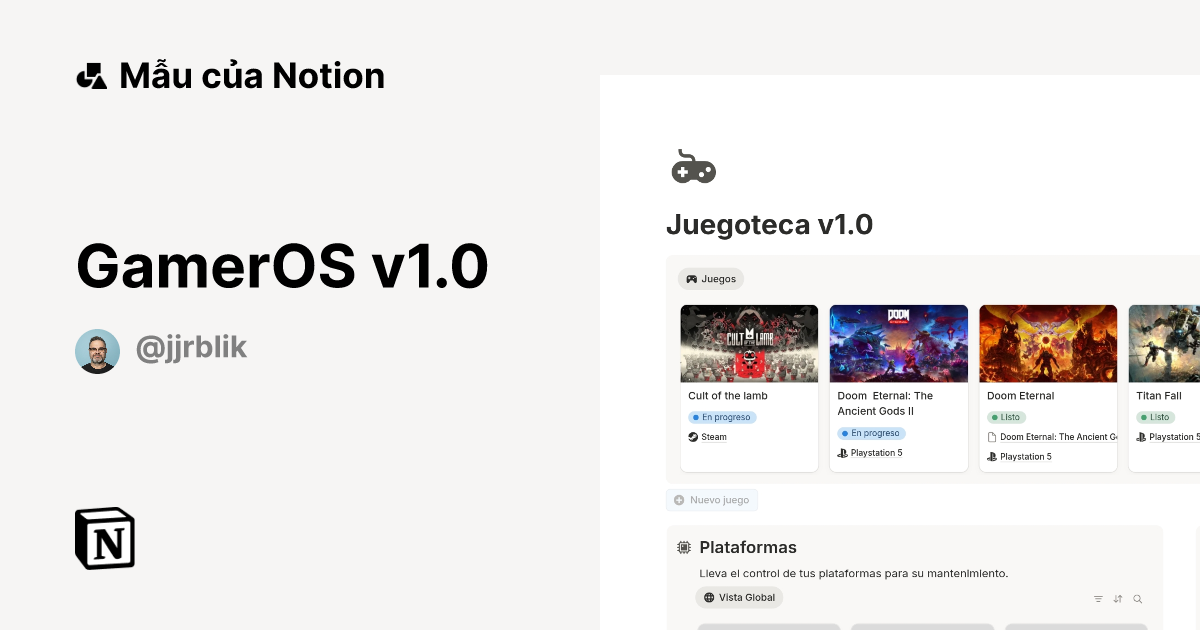Mẫu GamerOS v1.0 | Thị trường Notion