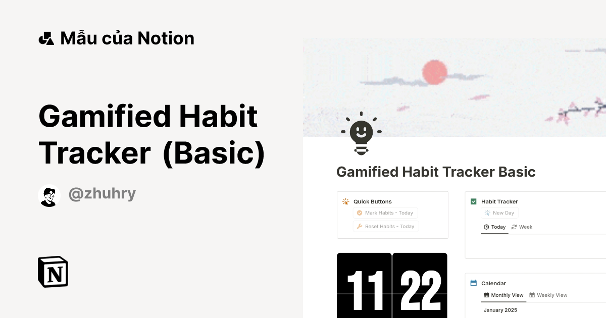 Mẫu Gamified Habit Tracker (Basic) | Thị trường Notion