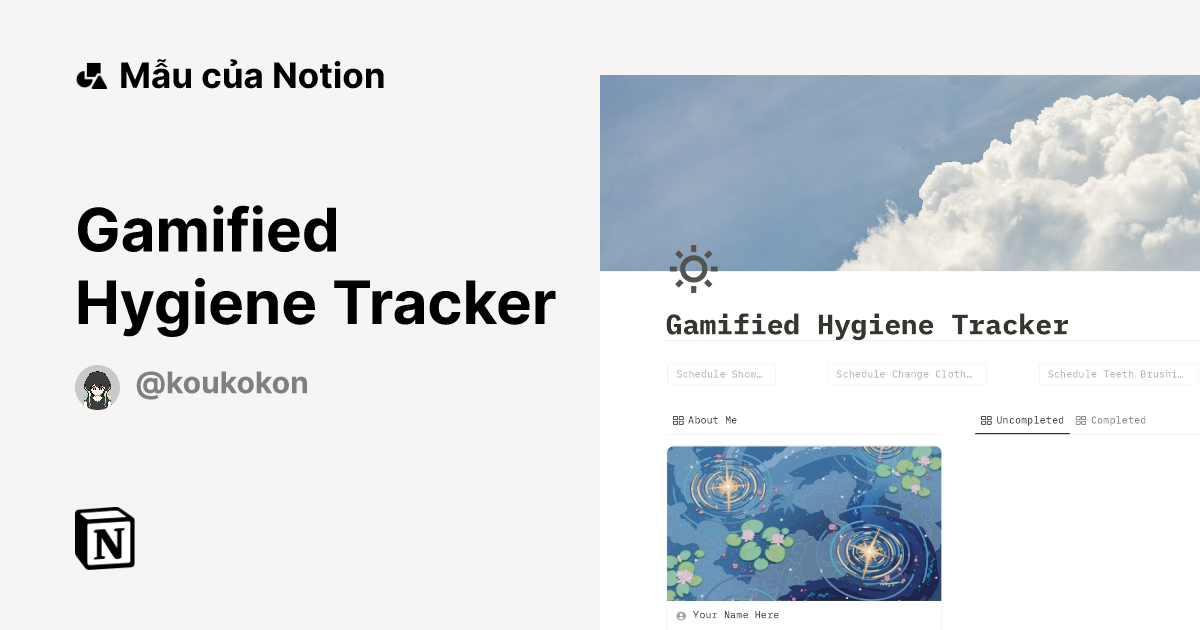 Gamified Hygiene Tracker Mẫu do Kouko tạo | Thị trường Notion