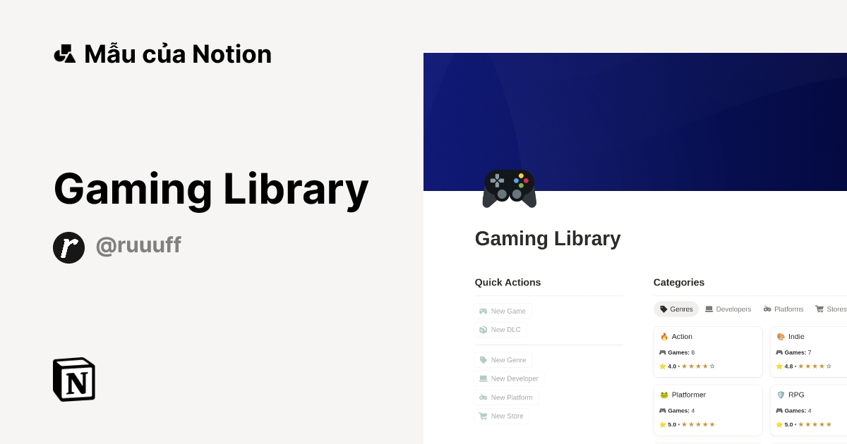 Mẫu Gaming Library | Thị trường Notion
