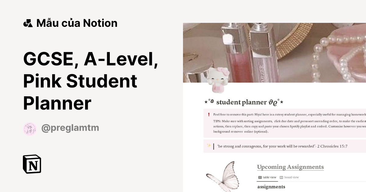 Mẫu GCSE, A-Level, Pink Student Planner | Thị trường Notion