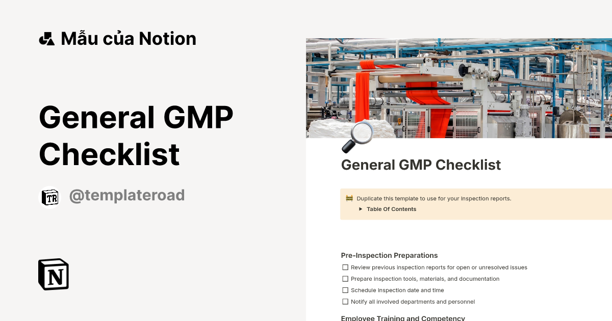 Mẫu General GMP Checklist | Thị trường Notion