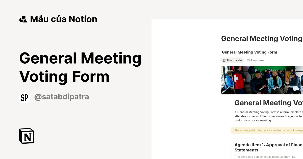 Mẫu General Meeting Voting Form | Thị trường Notion