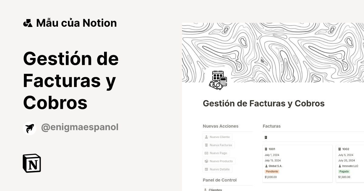 Mẫu Gestión de Facturas y Cobros | Thị trường Notion
