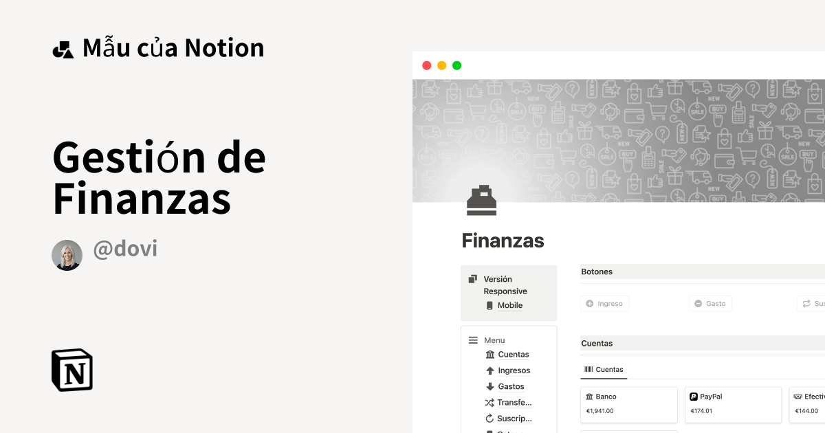 Mẫu Gestión de Finanzas | Thị trường Notion