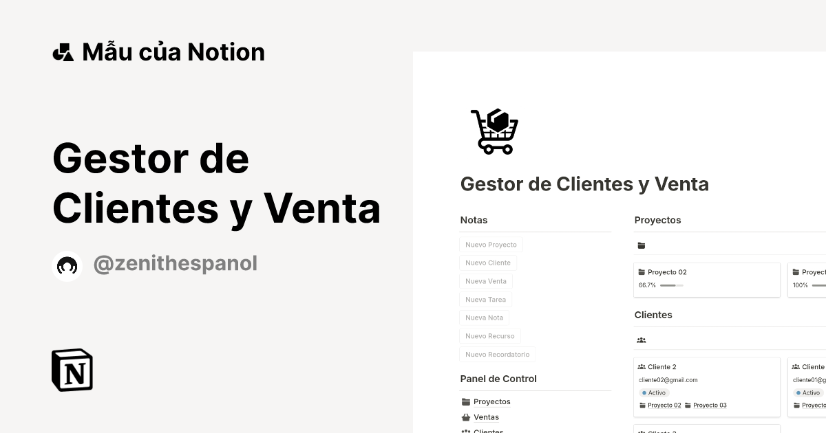 Mẫu Gestor de Clientes y Venta | Thị trường Notion