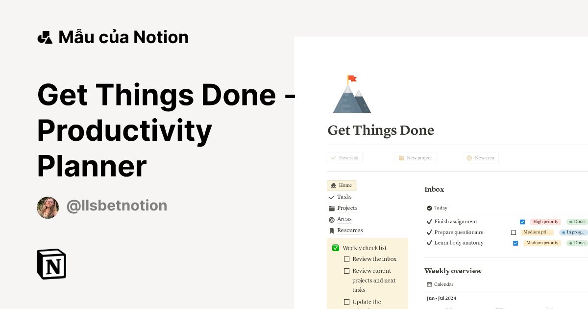 Mẫu Get Things Done - Productivity Planner | Thị trường Notion