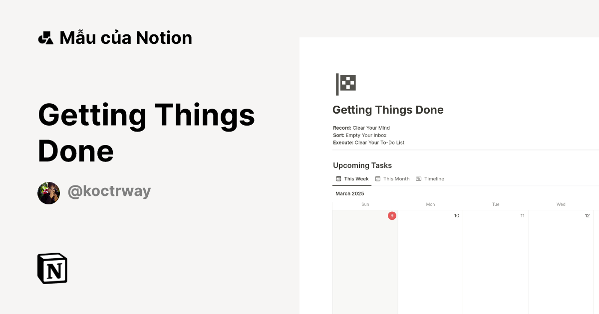 Getting Things Done Mẫu do Koctrway tạo | Thị trường Notion