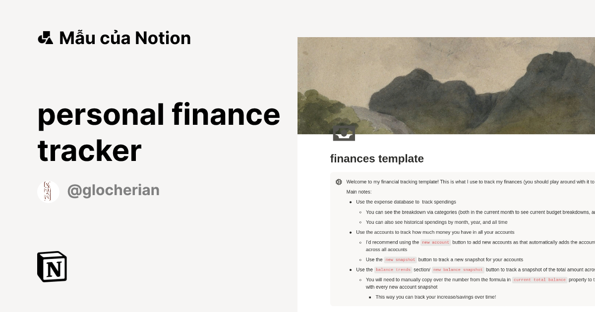 Mẫu personal finance tracker | Thị trường Notion