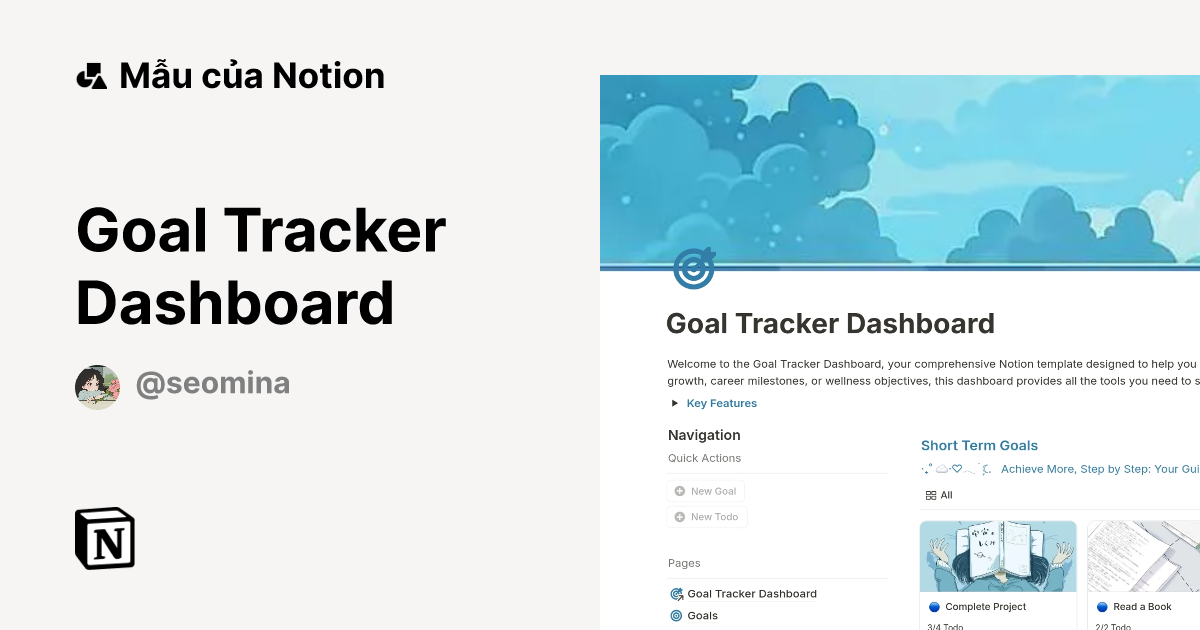 Goal Tracker Dashboard Mẫu do seomina tạo | Thị trường Notion