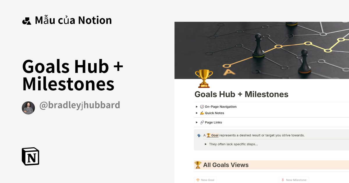 Goals Hub + Milestones Mẫu do Bradley J. Hubbard tạo | Thị trường Notion
