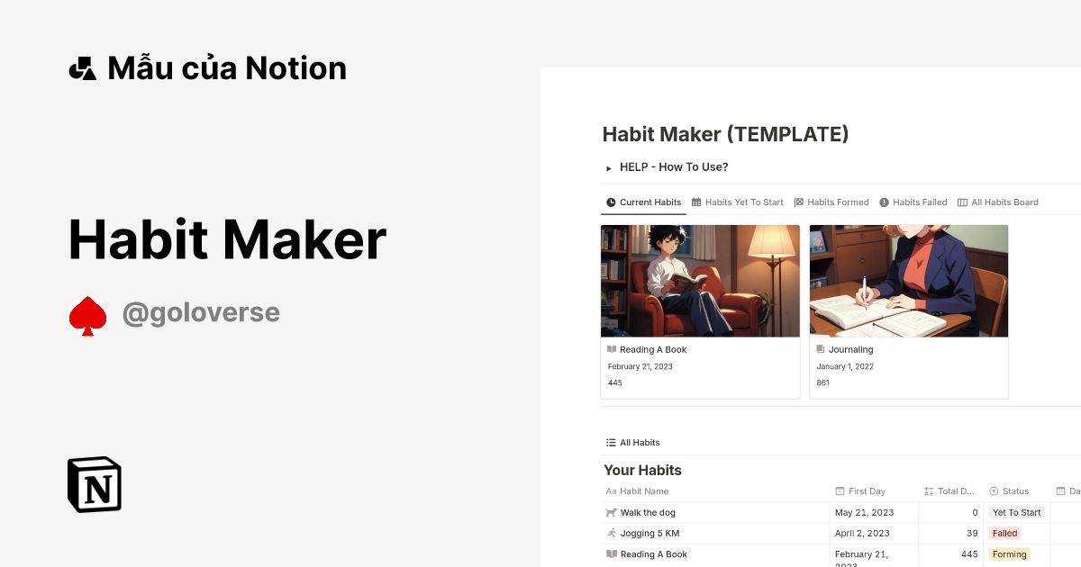 Habit Maker Mẫu do Goloverse tạo | Thị trường Notion