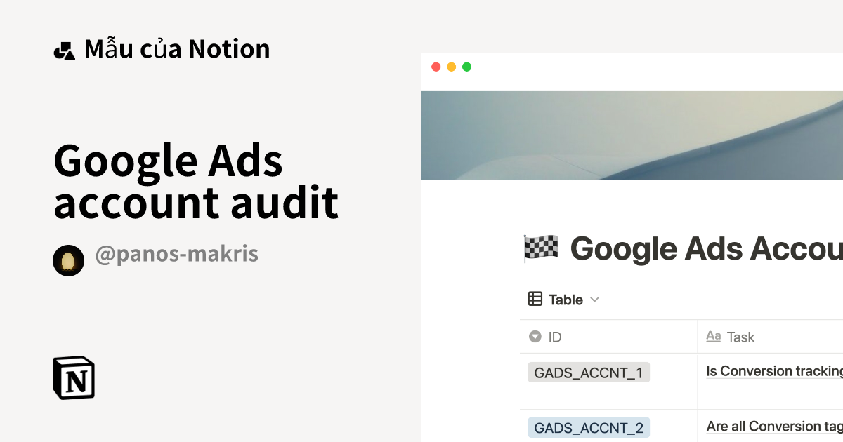 Mẫu Google Ads account audit | Thị trường Notion
