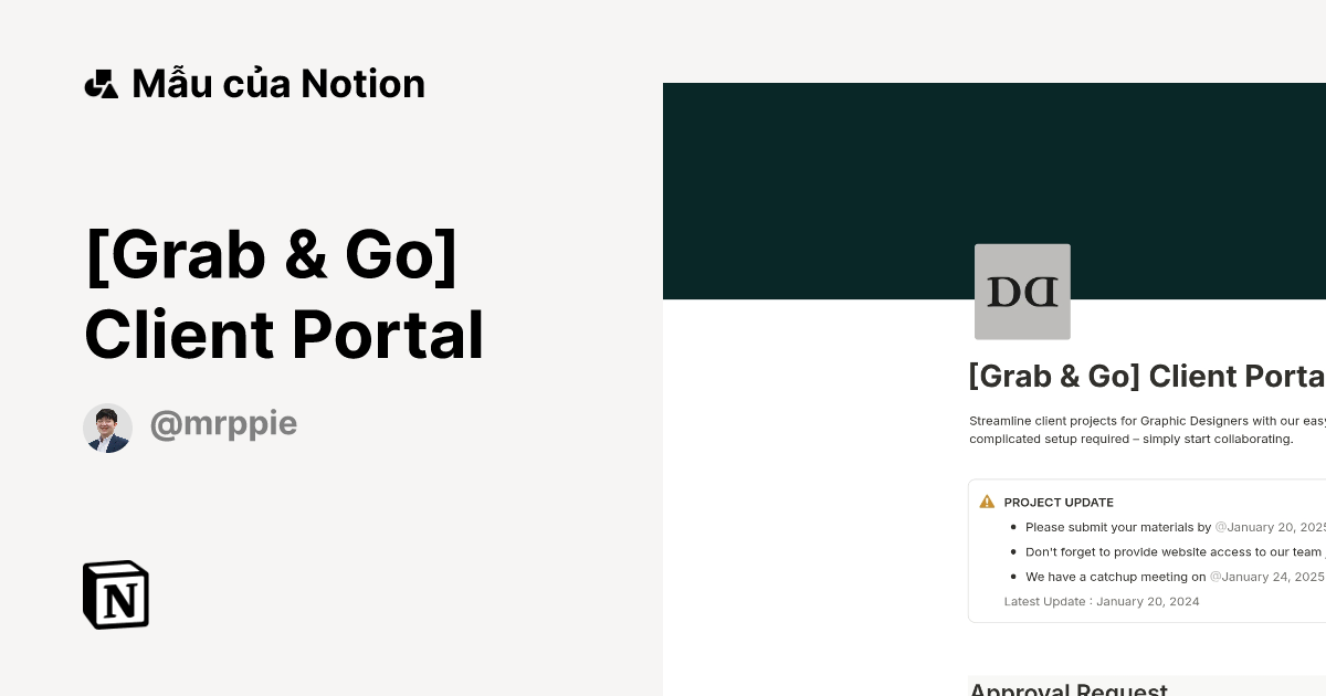 Mẫu [Grab & Go] Client Portal | Thị trường Notion