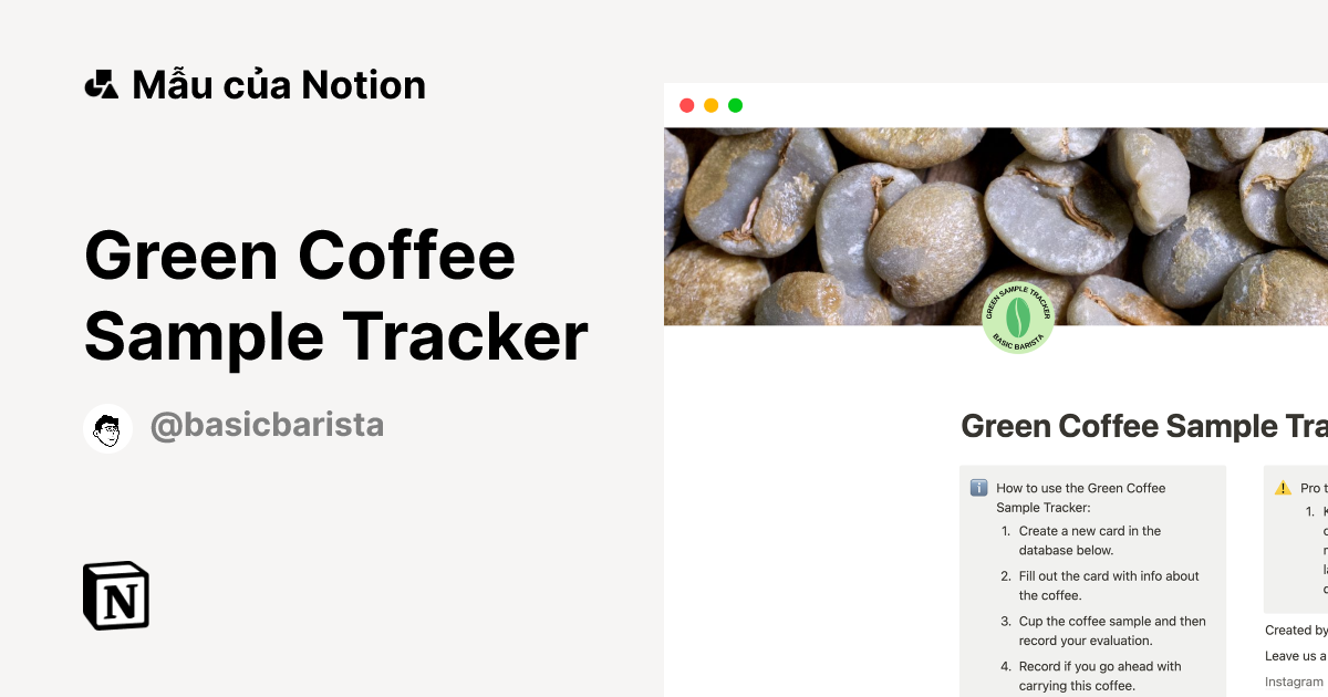 Green Coffee Sample Tracker Mẫu do Liam - Basic Barista tạo | Thị ...