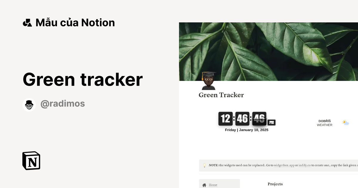 Green tracker Mẫu do Radimos tạo | Thị trường Notion