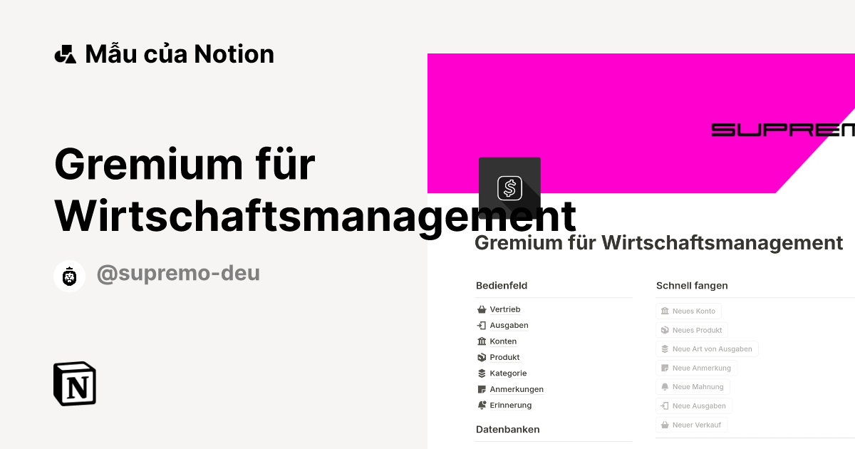 Mẫu Gremium für Wirtschaftsmanagement | Thị trường Notion