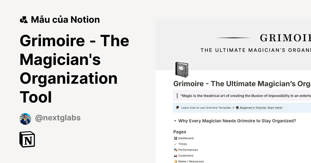 Grimoire - The Magician's Organization Tool Mẫu do Bassem Allani tạo | Thị trường Notion