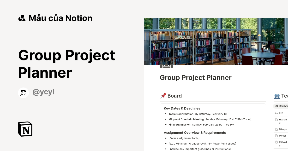 Group Project Planner Mẫu do YC tạo | Thị trường Notion