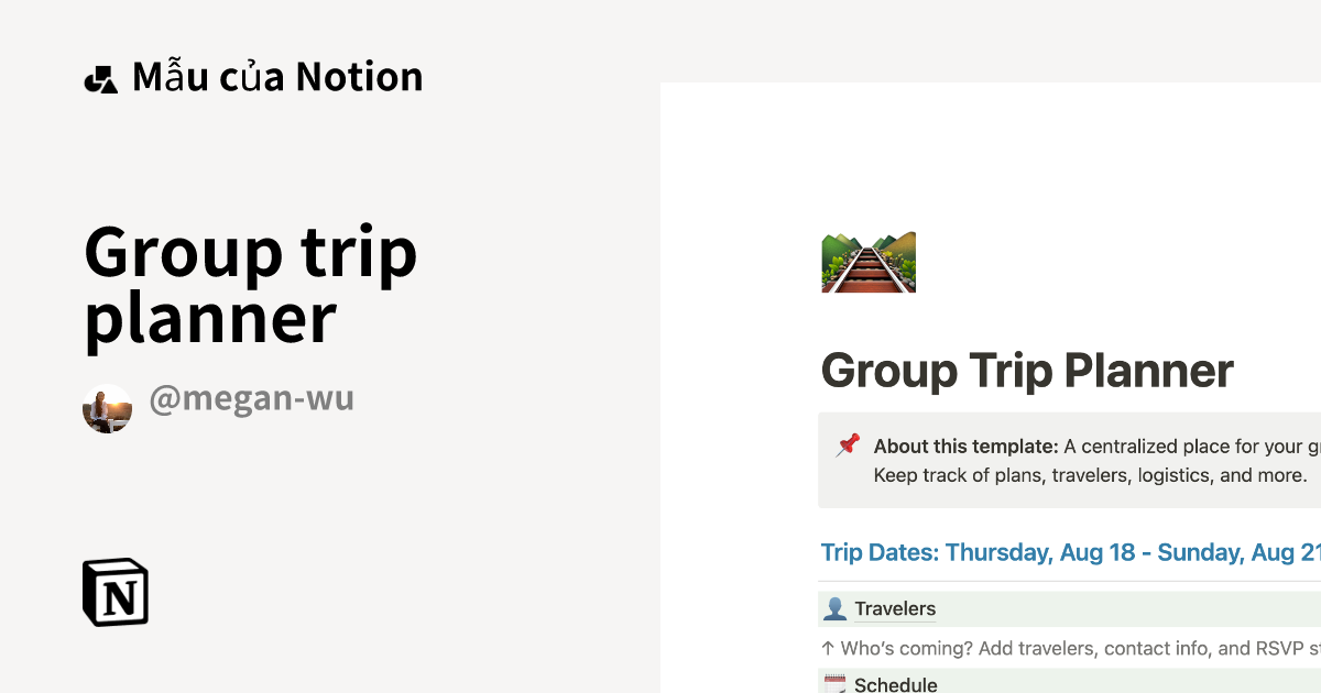 Mẫu Group trip planner | Thị trường Notion