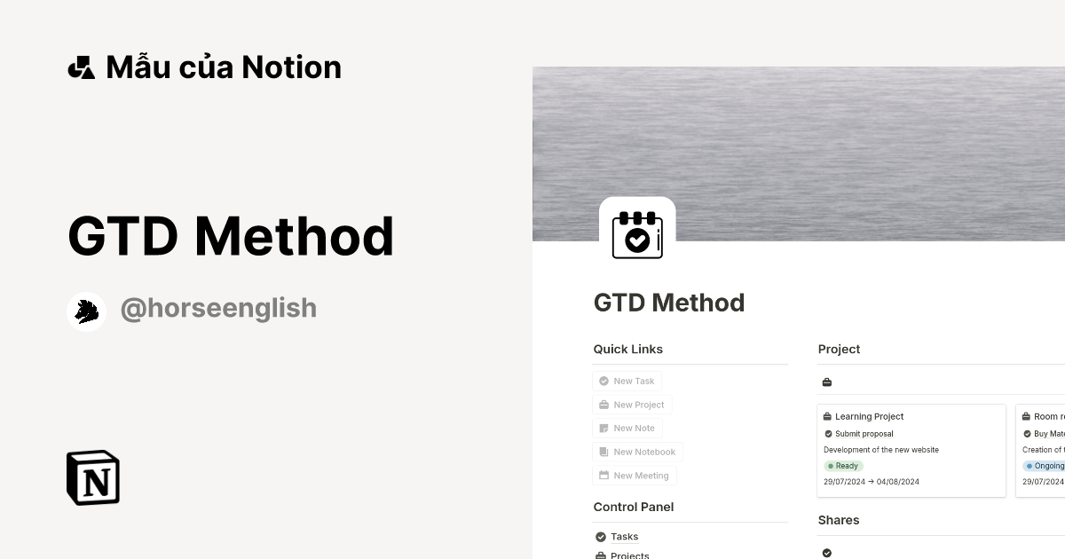 GTD Method Mẫu do Horse tạo | Thị trường Notion