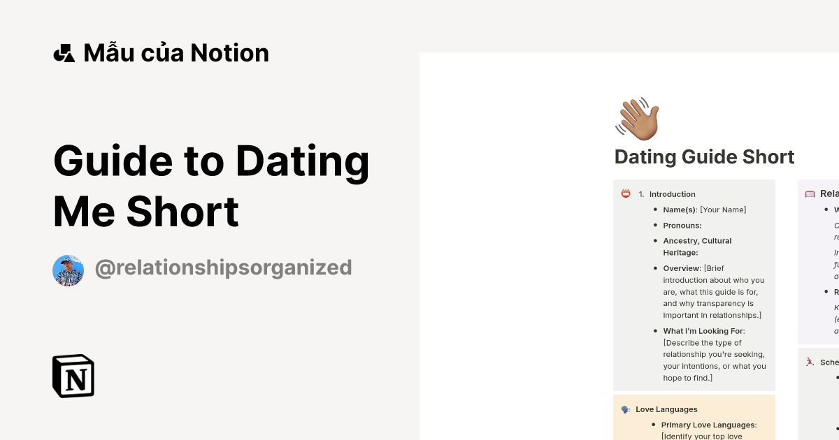 Mẫu Guide to Dating Me Short | Thị trường Notion