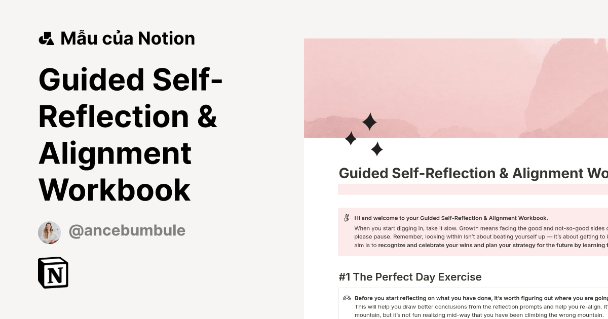 Guided Self-Reflection & Alignment Workbook Mẫu do Ance Bumbule tạo | Thị trường Notion