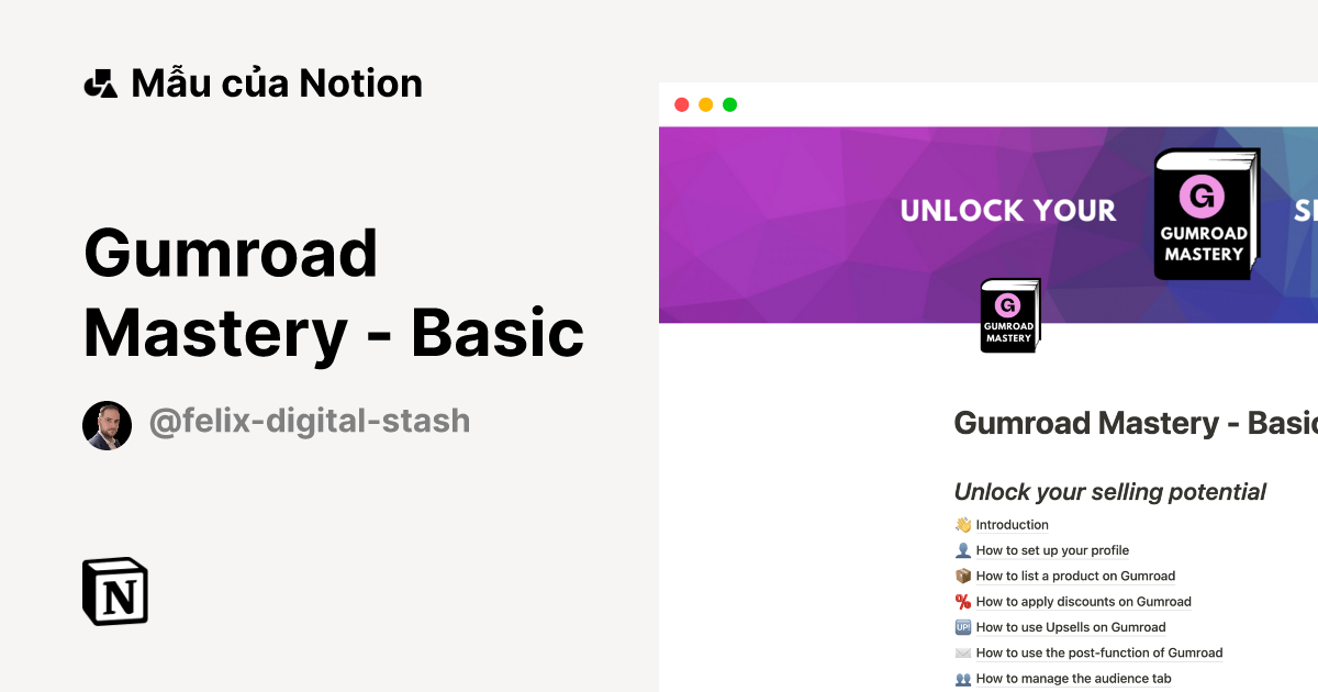 Mẫu Gumroad Mastery - Basic | Thị trường Notion