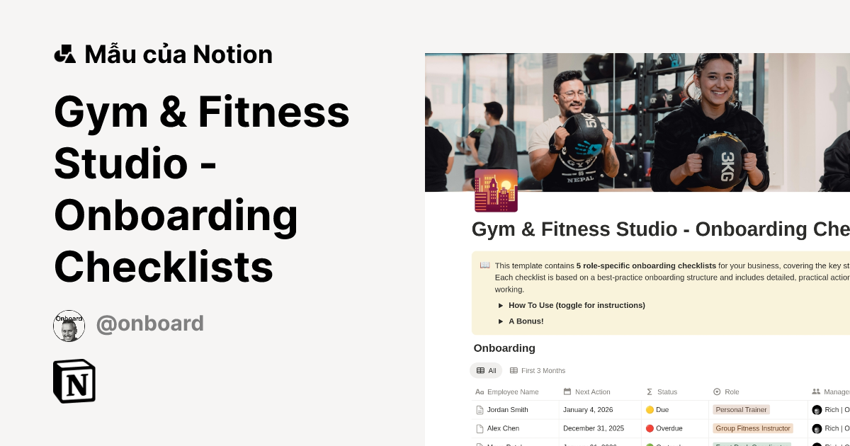 Gym & Fitness Studio - Onboarding Checklists Mẫu do Onboarding ...