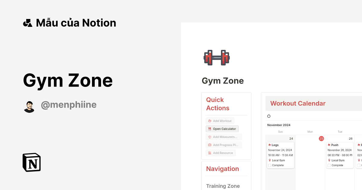 Gym Zone Mẫu do Menphiine tạo | Thị trường Notion
