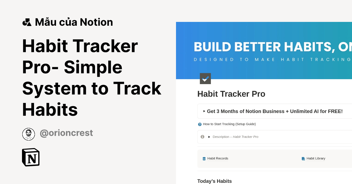 Mẫu Habit Tracker - Simple System to Track Habits | Thị trường Notion