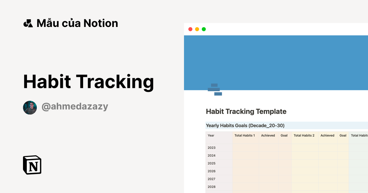 Habit Tracking Mẫu do Ahmed Azazy tạo | Thị trường Notion