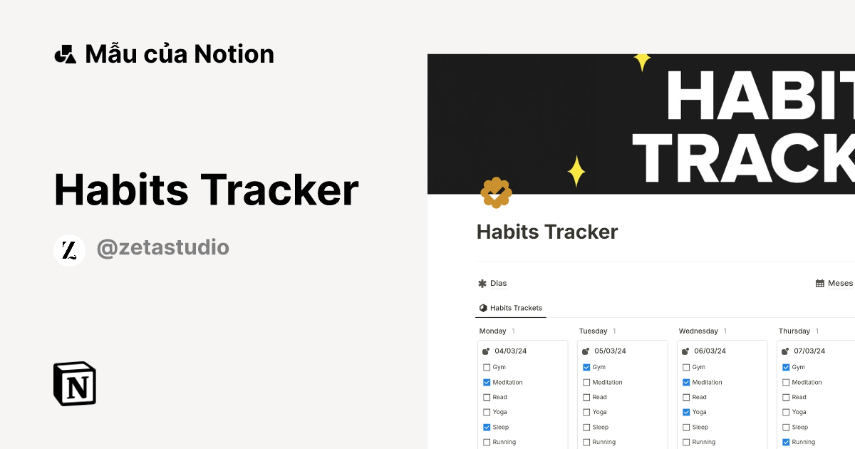 Mẫu Habits Tracker | Thị trường Notion