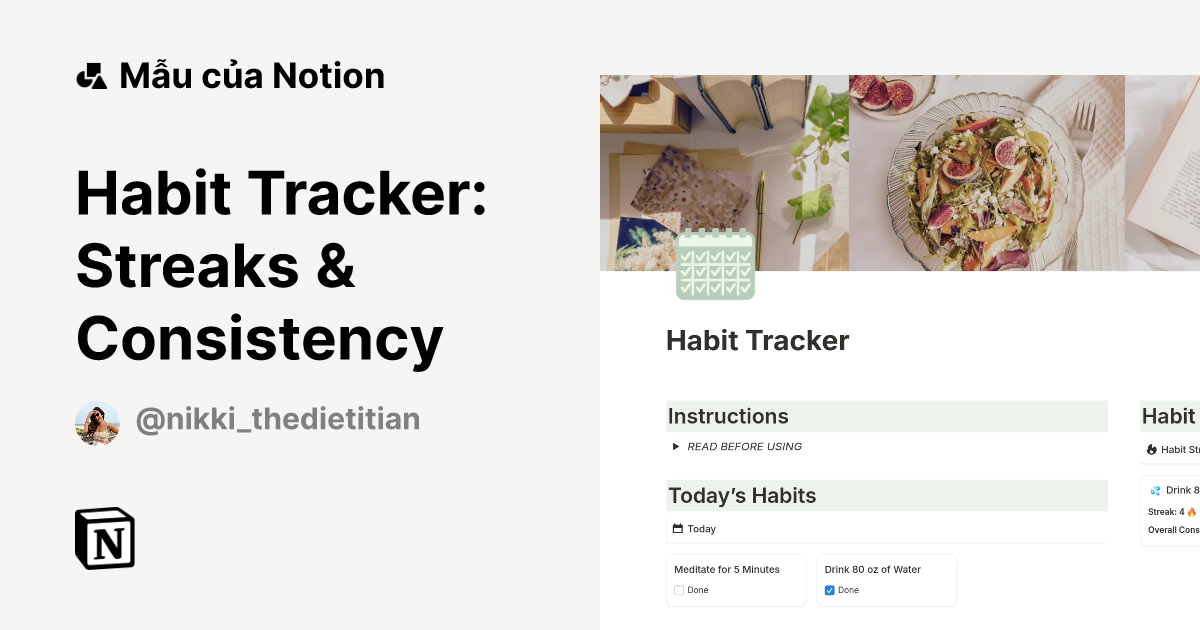 Mẫu Habit Tracker: Streaks & Consistency | Thị trường Notion
