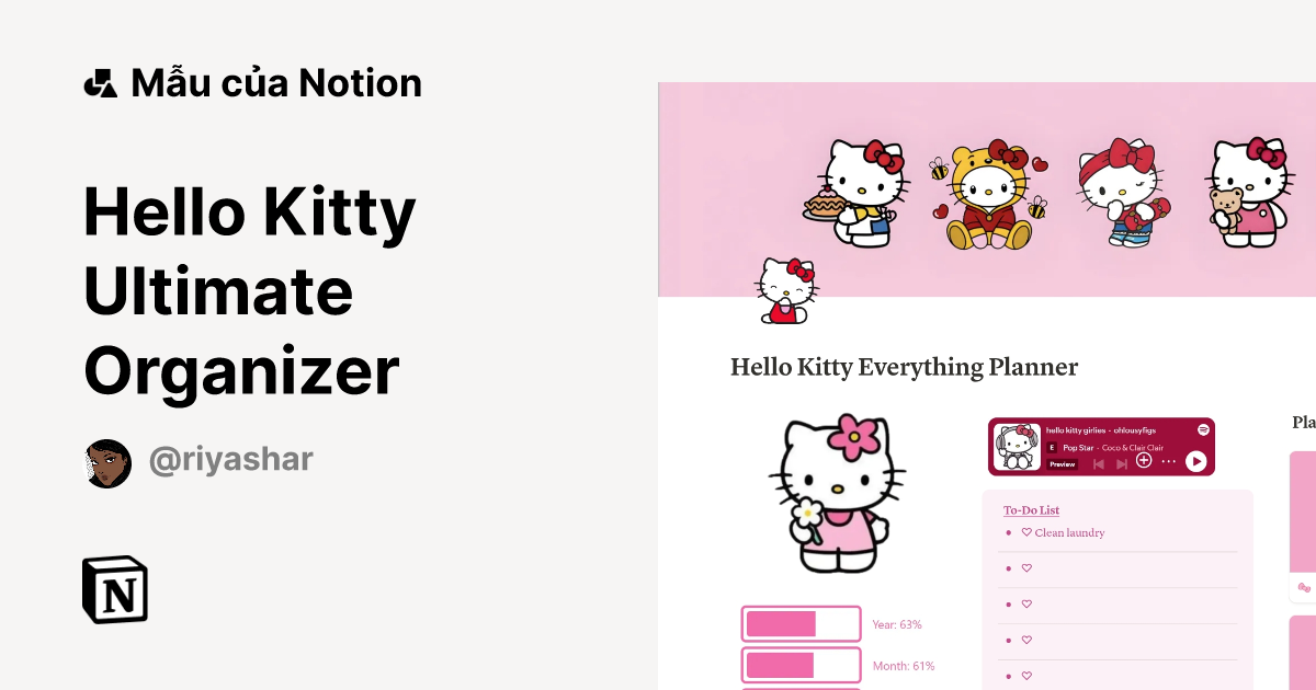 Hello Kitty Ultimate Organizer Mẫu do RiyaArranged tạo | Thị trường Notion