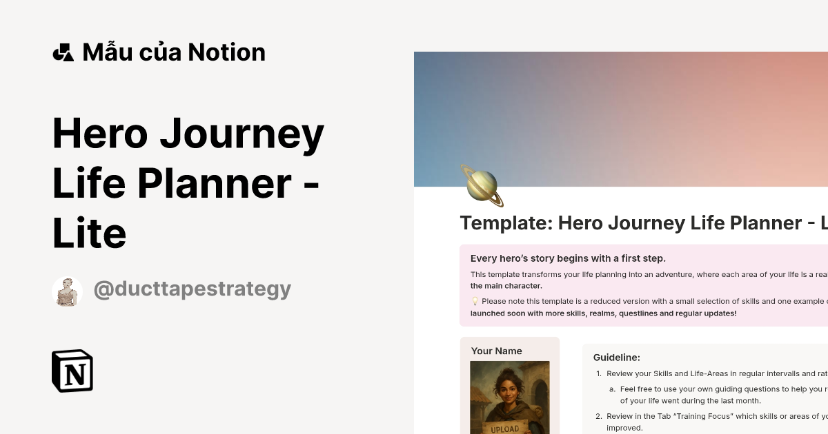 Mẫu Hero Journey Life Planner - Lite | Thị trường Notion