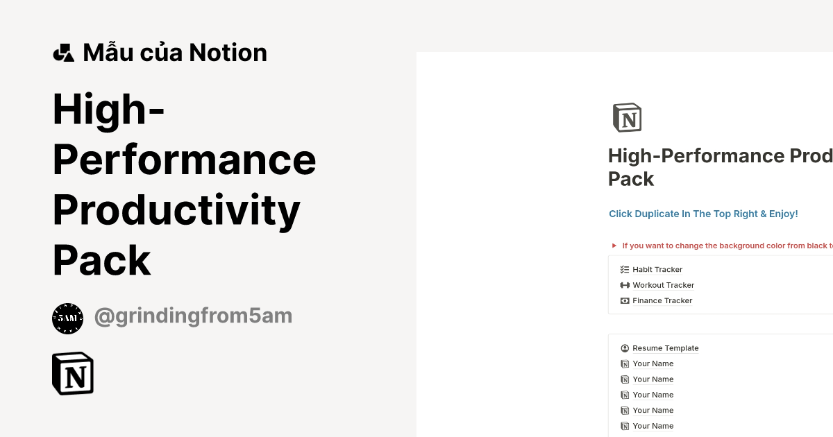Mẫu High-Performance Productivity Pack | Thị trường Notion