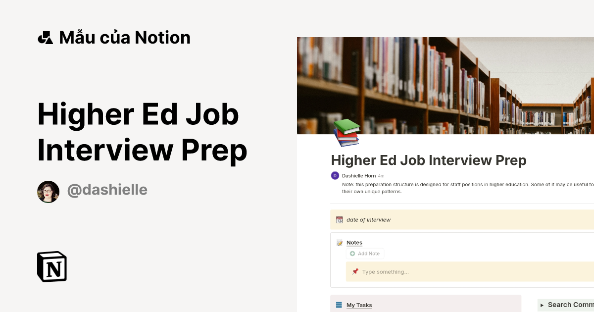 Higher Ed Job Interview Prep Mẫu do Dashielle tạo | Thị trường Notion