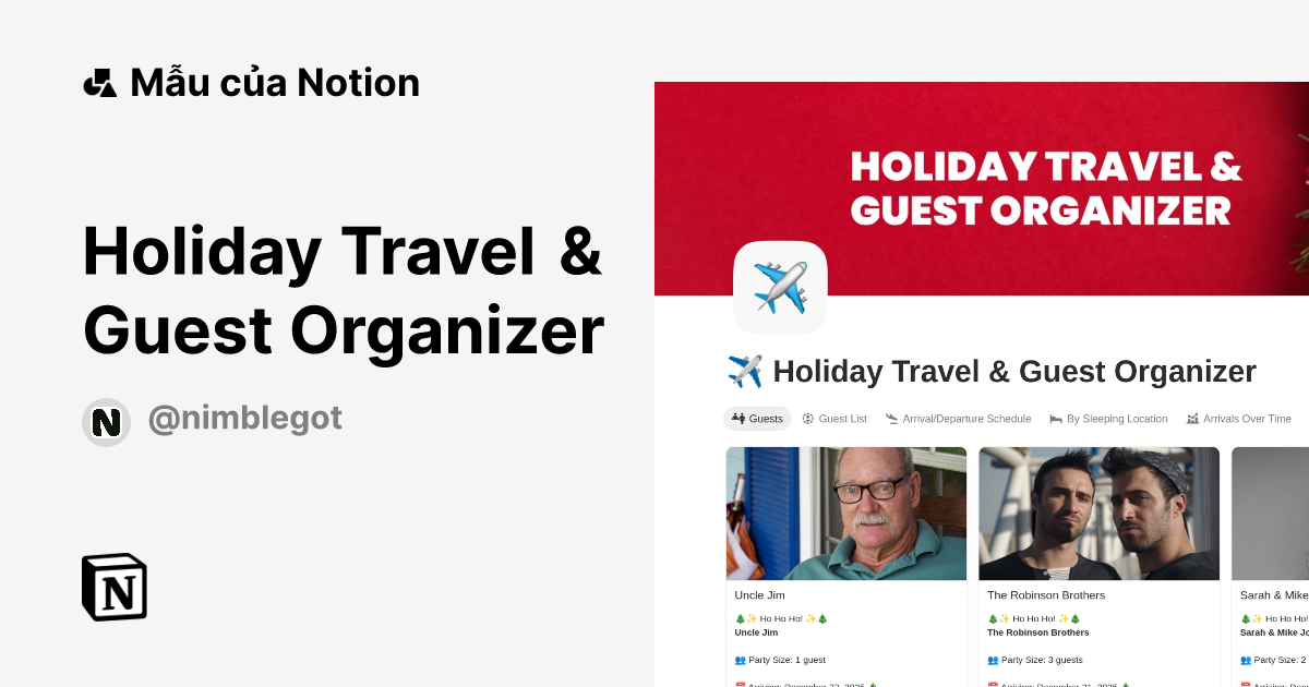 Mẫu Holiday Travel & Guest Organizer | Thị trường Notion