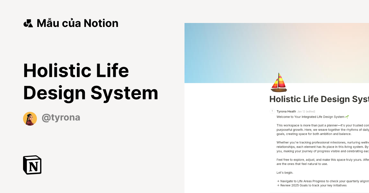 Mẫu Holistic Life Design System | Thị trường Notion