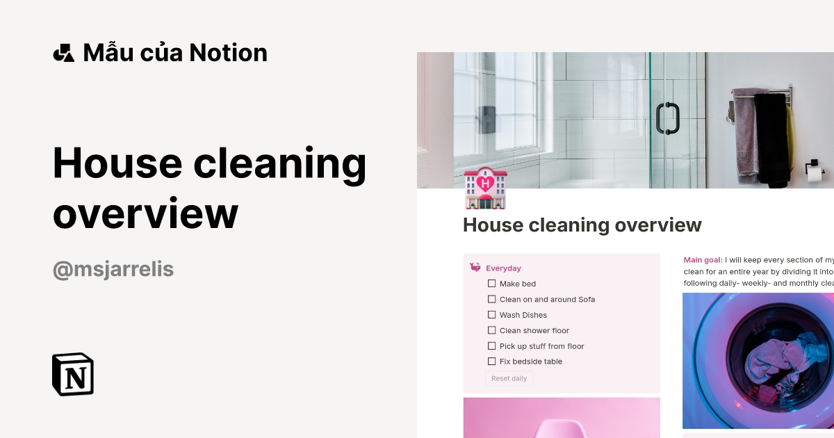 Mẫu House cleaning overview | Thị trường Notion